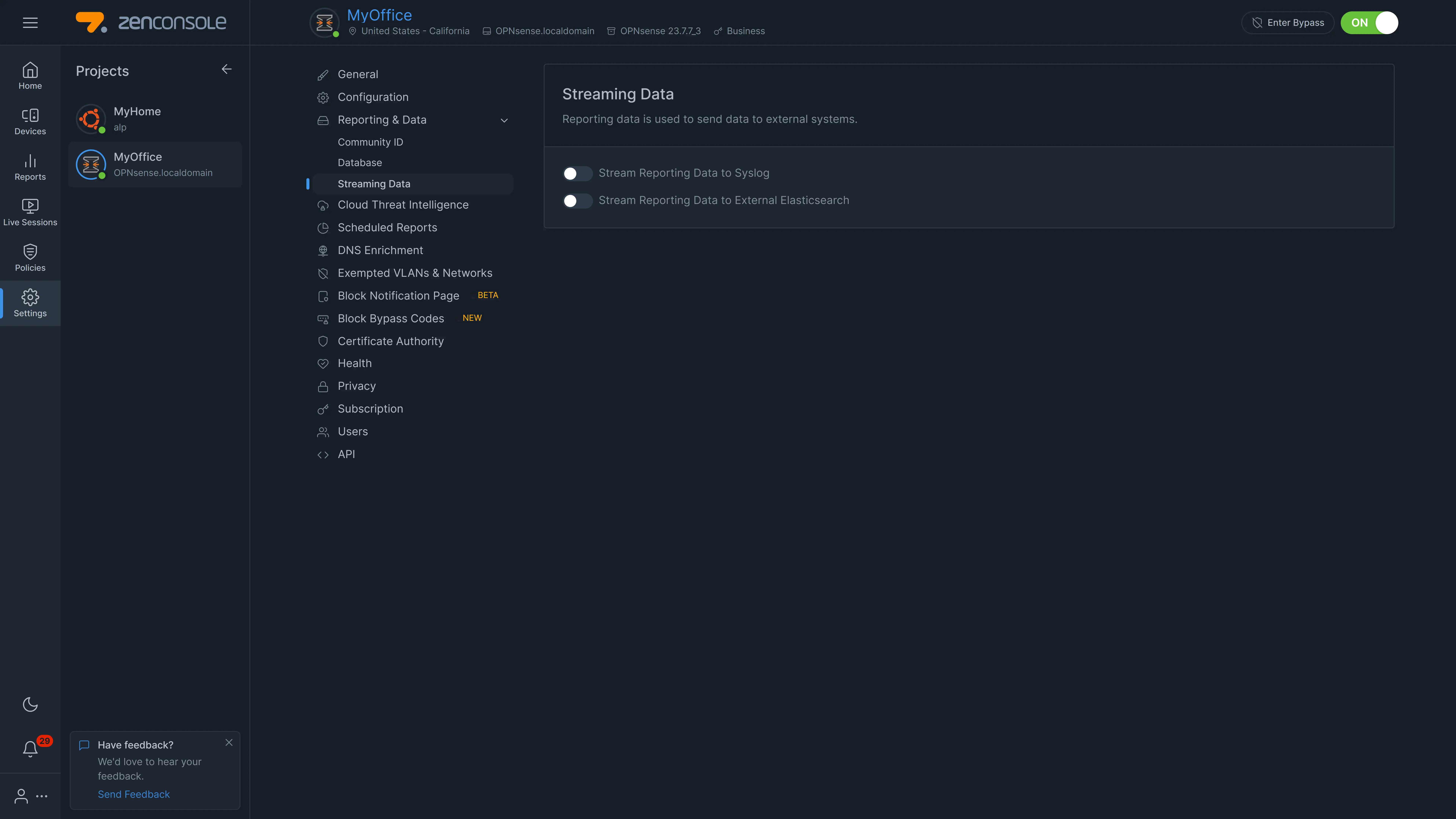 Streaming Reporting Data on Zenconsole - zenarmor.com